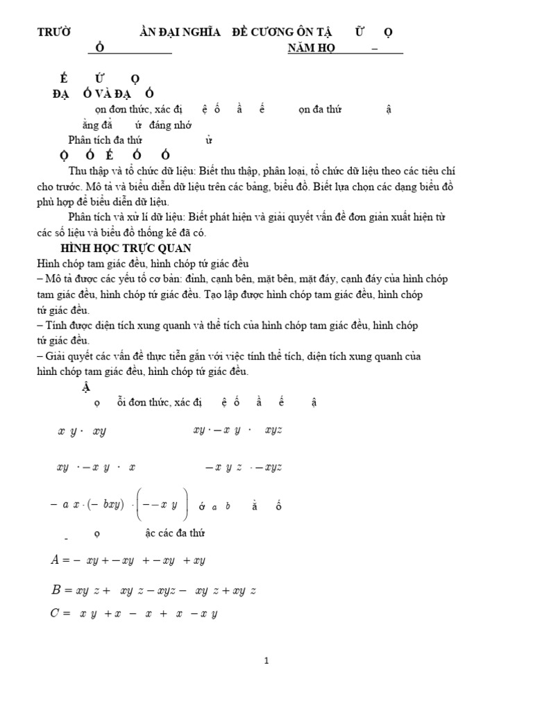 De Cuong Giua Hoc Ki 1 Toan 8 Nam 2024 2025 Truong Thcs Tran Dai Nghia Br Vt | PDF