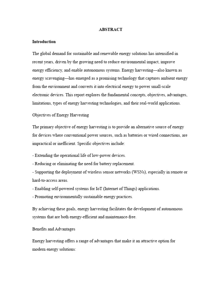 Final Report Abstract Ganesh | PDF | Energy Harvesting | Physical Sciences
