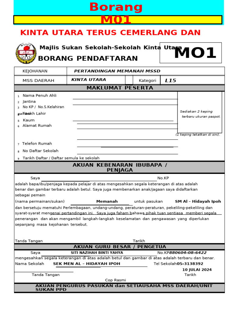 Borang m01 m02 | PDF