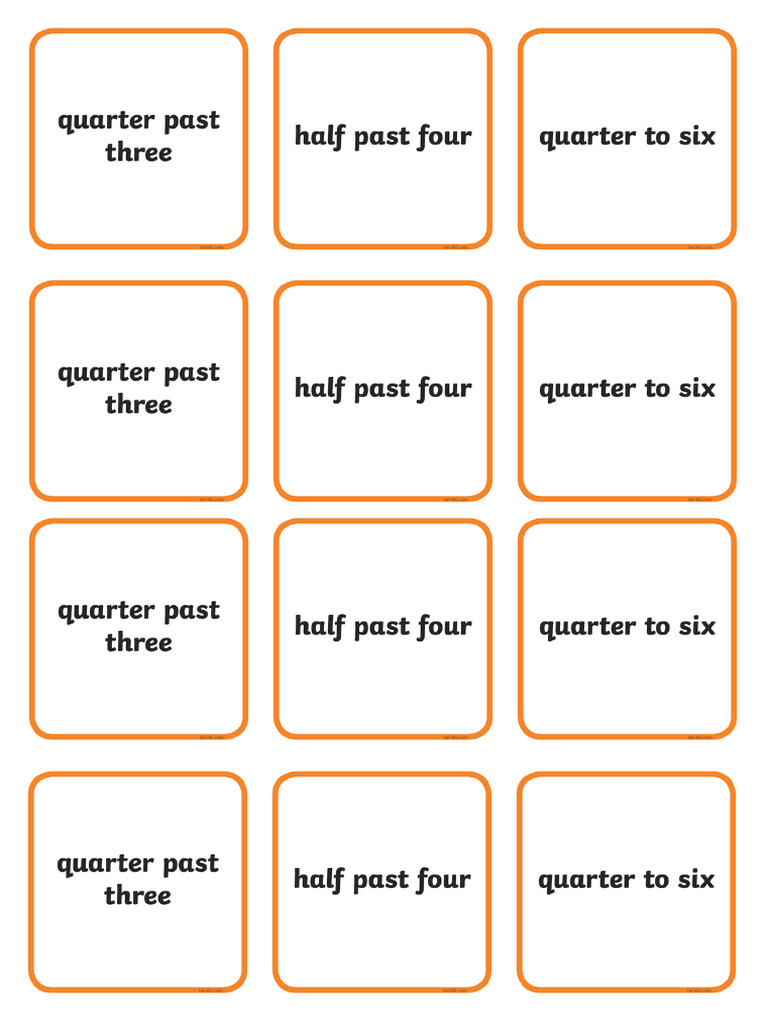 Math Cards Game - Time | PDF