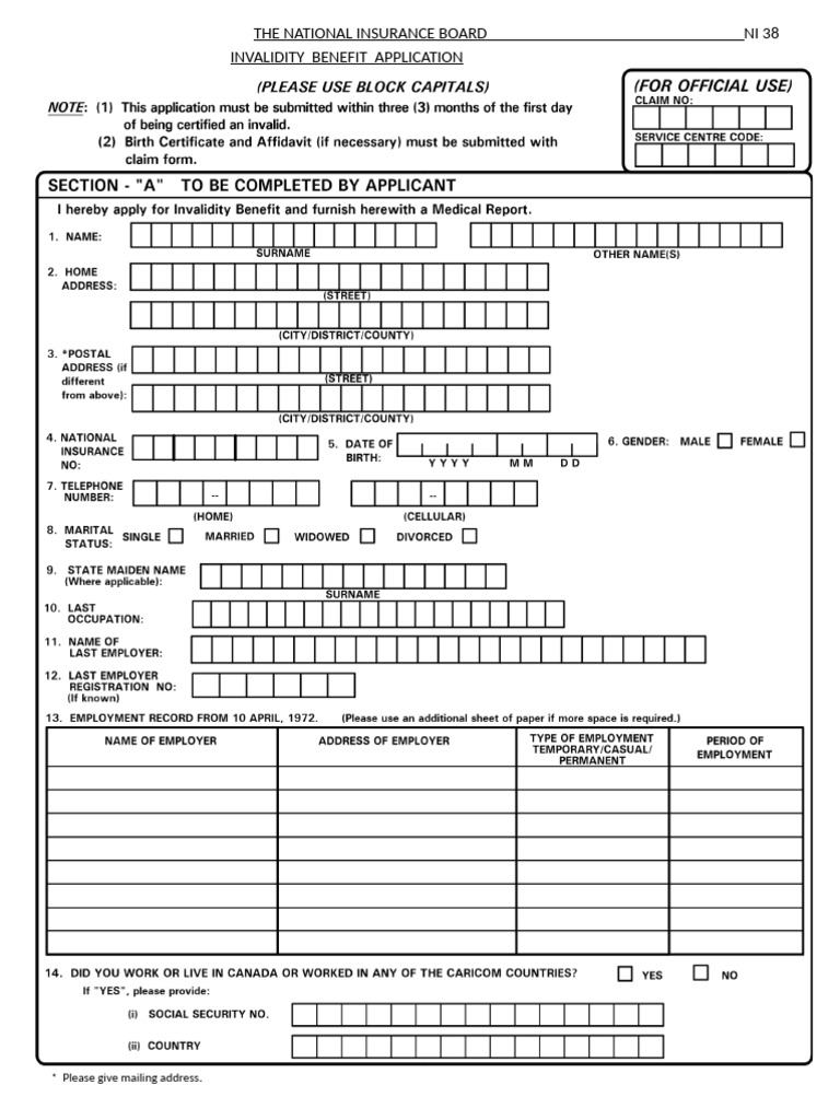 NI 38 Invalidity Benefit Application | PDF