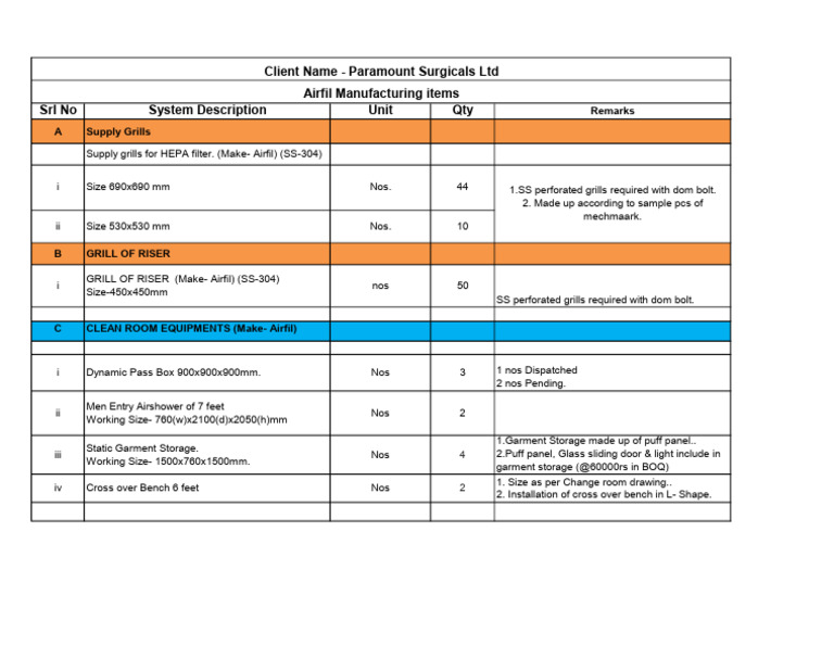 Airfil Manufacturing Items. | PDF