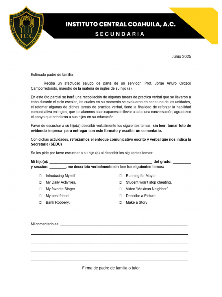 Formato de Tarea Verbal # 6 Intermediate | PDF