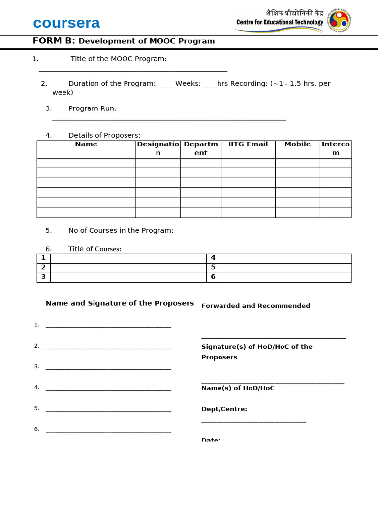 Coursera MOOC Prorgam Proposal - Form B | PDF
