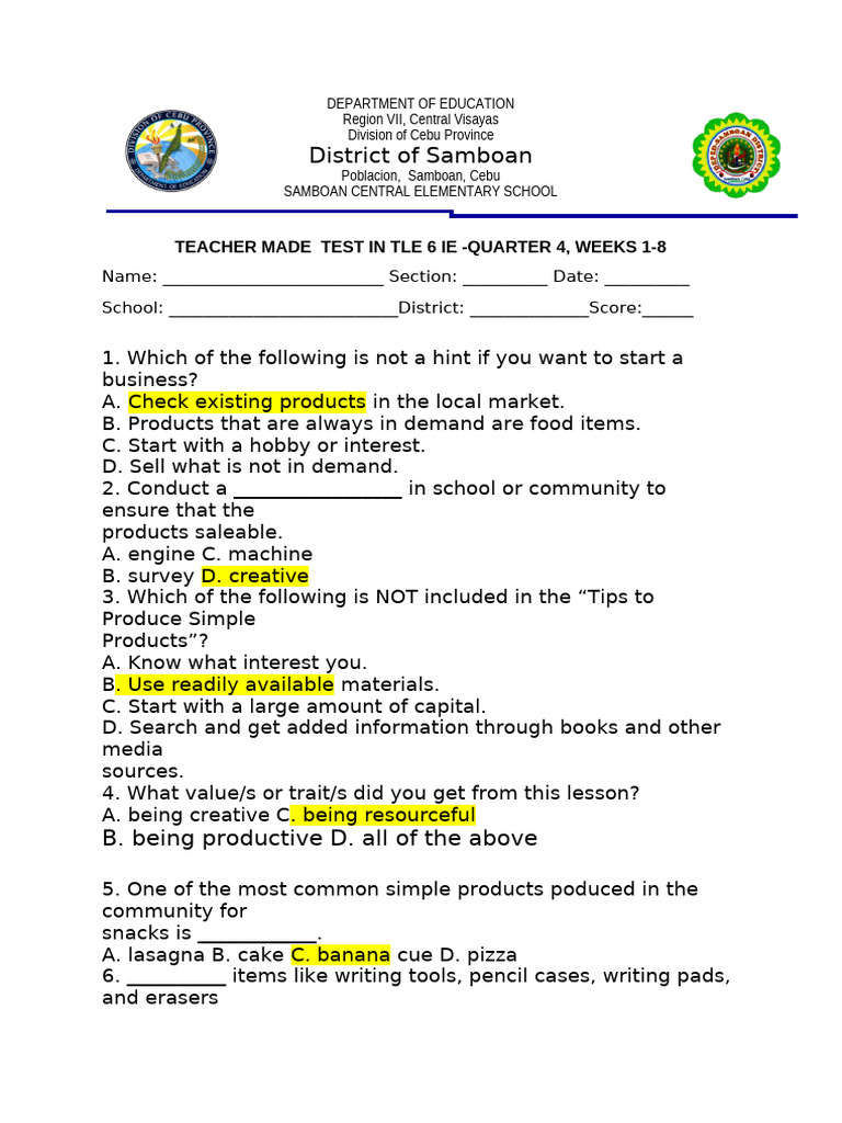 TLE 6 Teacher-Made Test: Quarter 4 | PDF | Spreadsheet | Blog