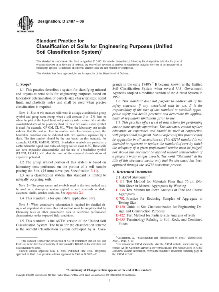 Astm D-2487 Classification of Soils For Engineering Purposes Unified ...