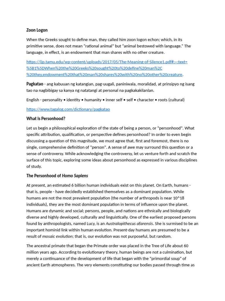 Defining Human Personhood in Philosophy | PDF | Rationality ...