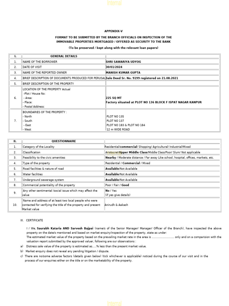 APPENDIX V Property Visit Report | PDF | Real Estate Appraisal