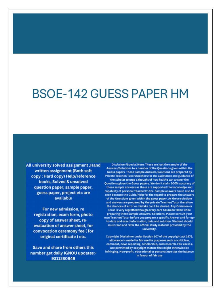 Bsoe-142 Guess Paper | PDF | Sociology | Gender Studies