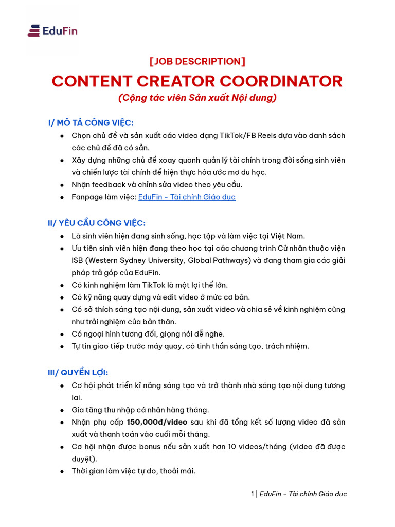 [Edufin] Jd Content Creator Coordinator | PDF