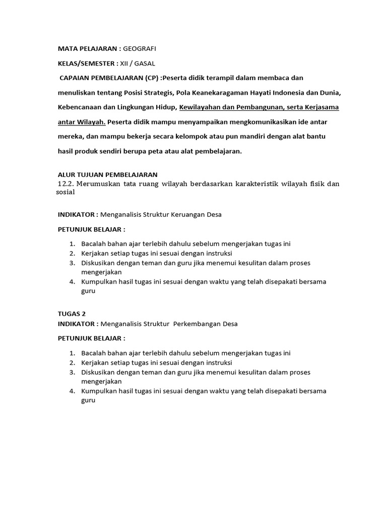 LKPD Geo XII - 2 (Pola Desa) | PDF