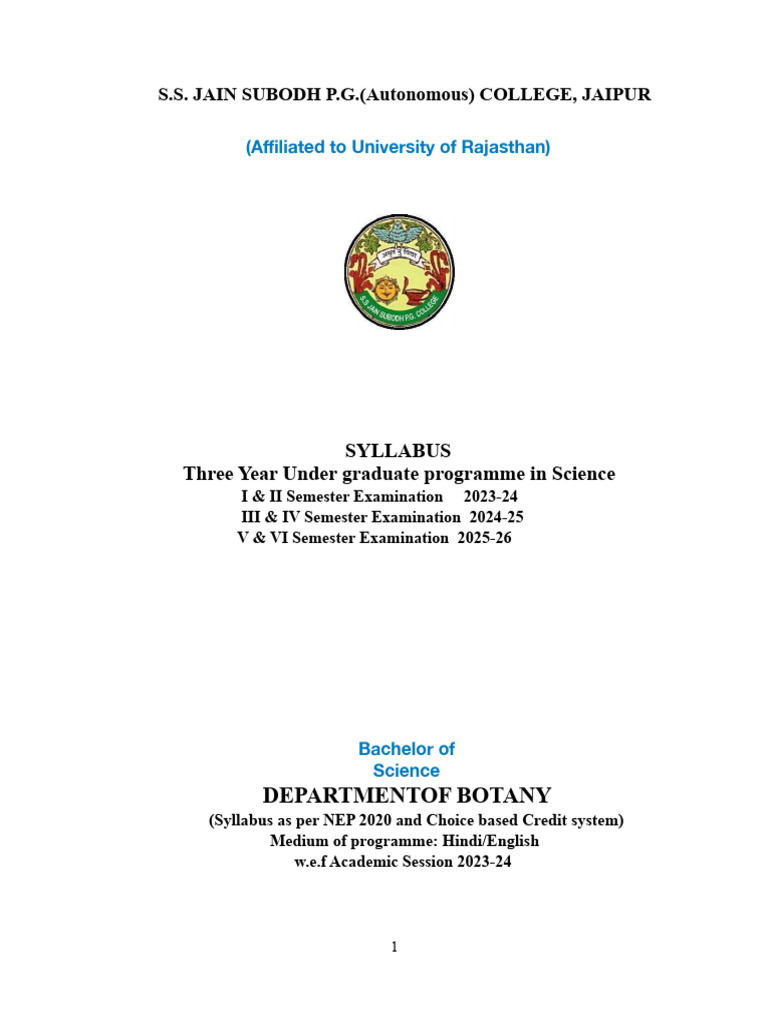 Syllabus BSC Botany Oct2023 | PDF | Dna | Cell (Biology)