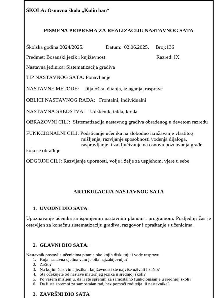 Priprema - Sistematizacija Gradiva | PDF