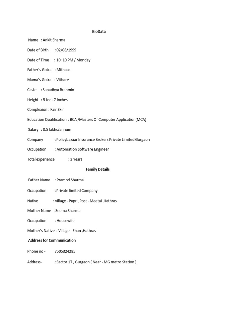 Ankit Bio Data | PDF