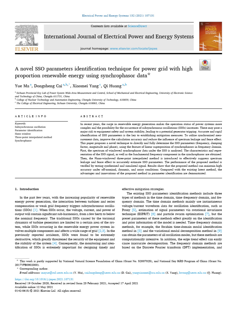 A Novel SSO Parameters Identification Technique For Power Grid With ...