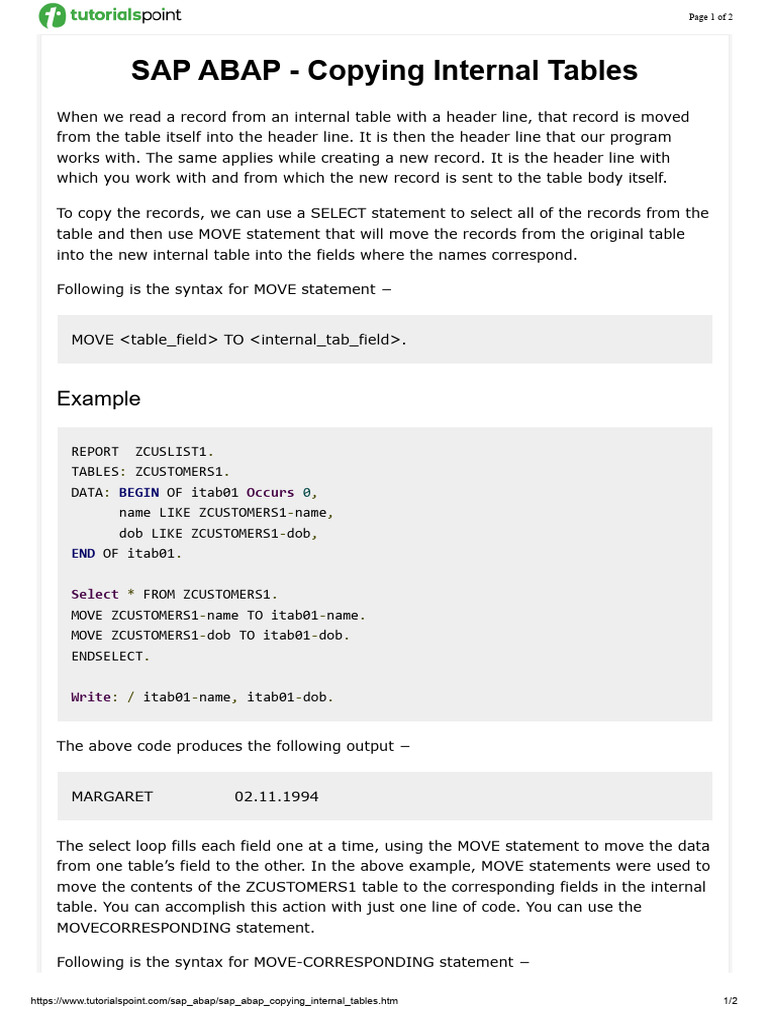 30sap Abap Copying Internal Tables Pdf Computer Engineering Computer Programming