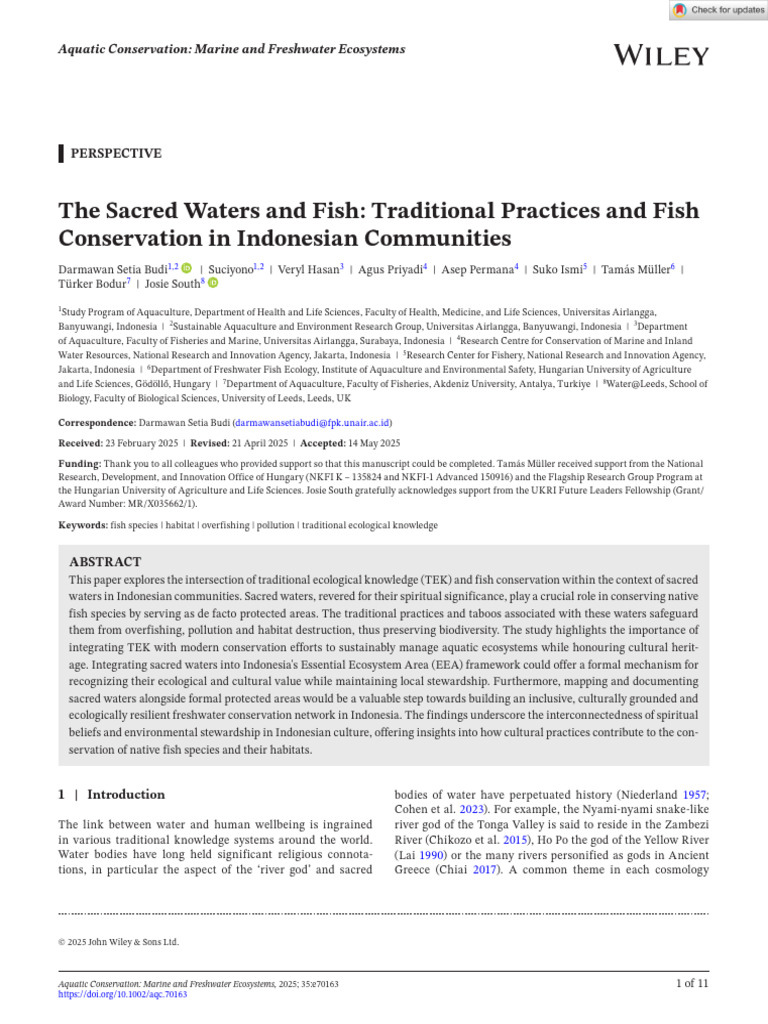The Sacred Waters and Fish: Traditional Practices and Fish Conservation ...