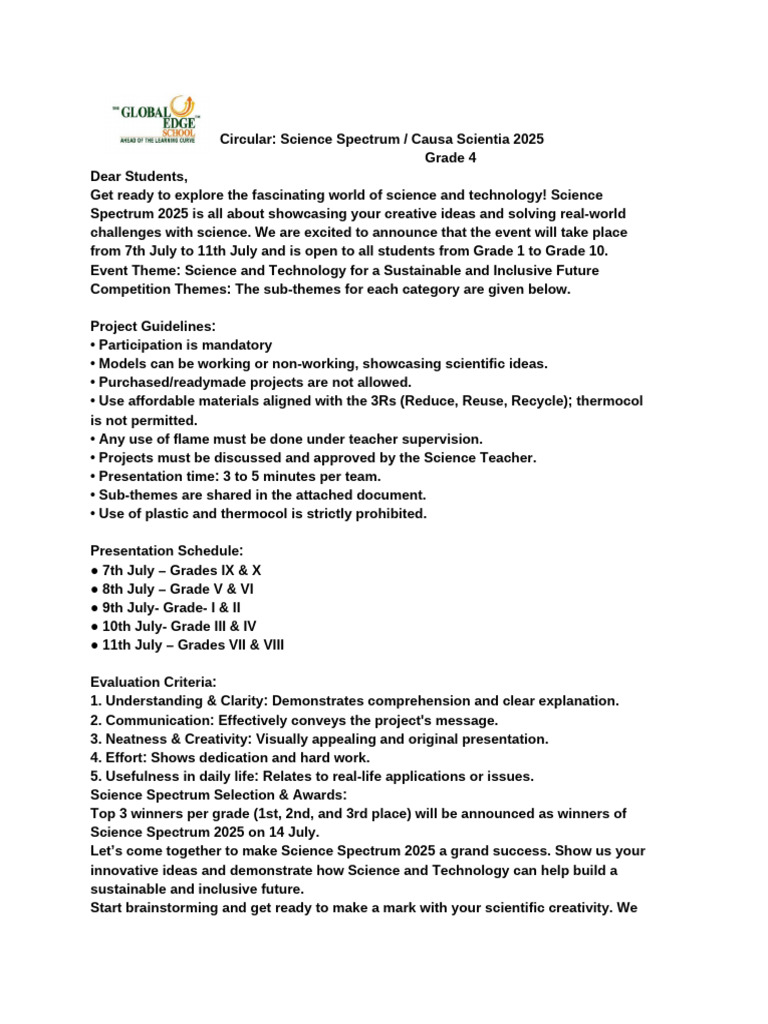 Grade 4 Science Spectrum Projects 2025 | PDF | Solar Energy | Water