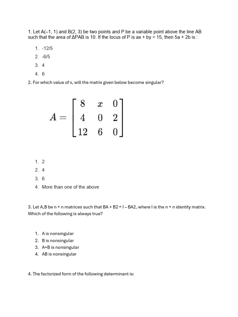 Matrix and Determinant Problems | PDF