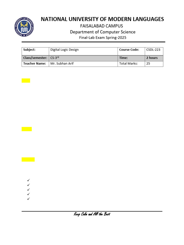 DLD CS-3rd Final Lab Exam-A | PDF