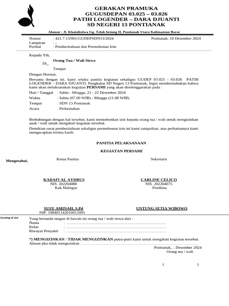 Surat Izin Orang Tua Persami | PDF