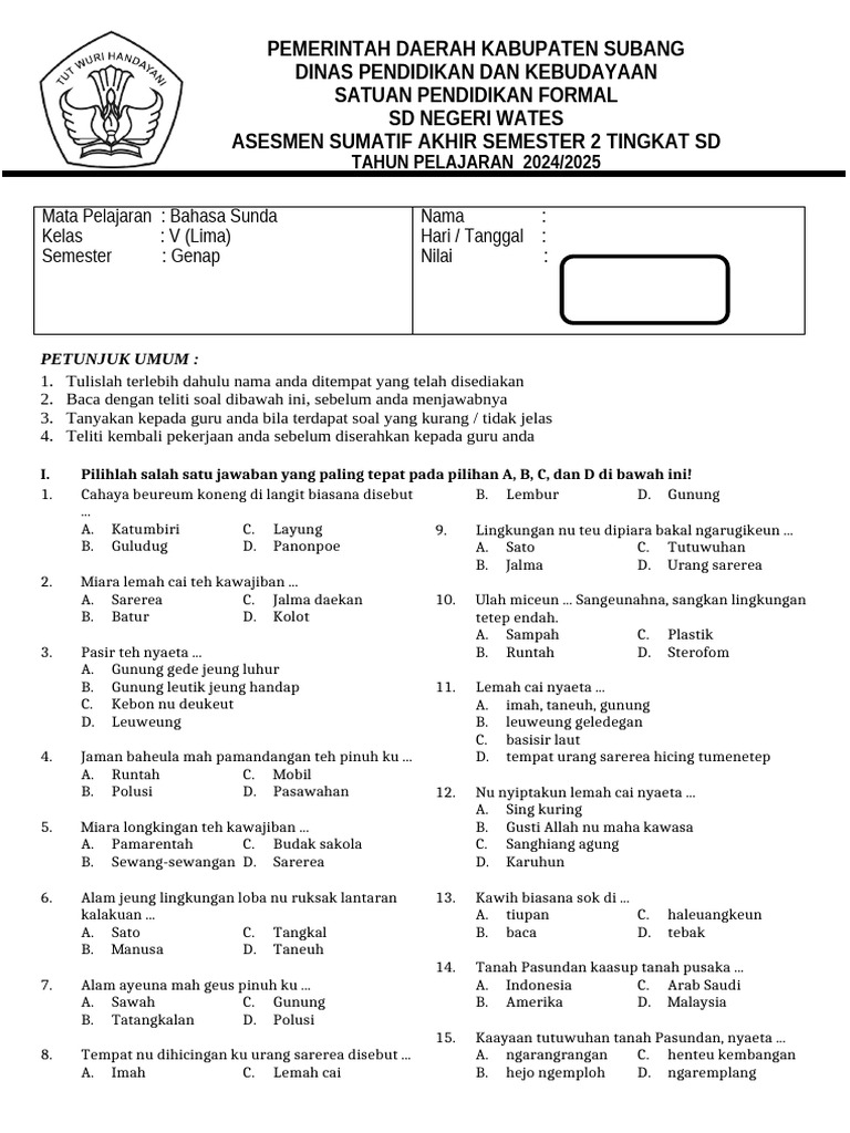SAS Bhs Sunda V Semester 2 | PDF