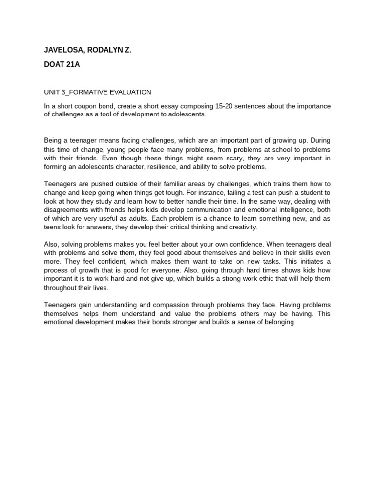 UNIT 3 Formative Evaluation - RJ | PDF