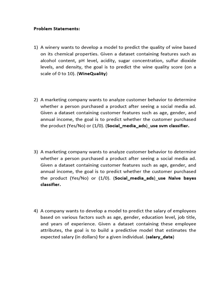Datasets Problem Statements (1) Chits | PDF | Support Vector Machine ...