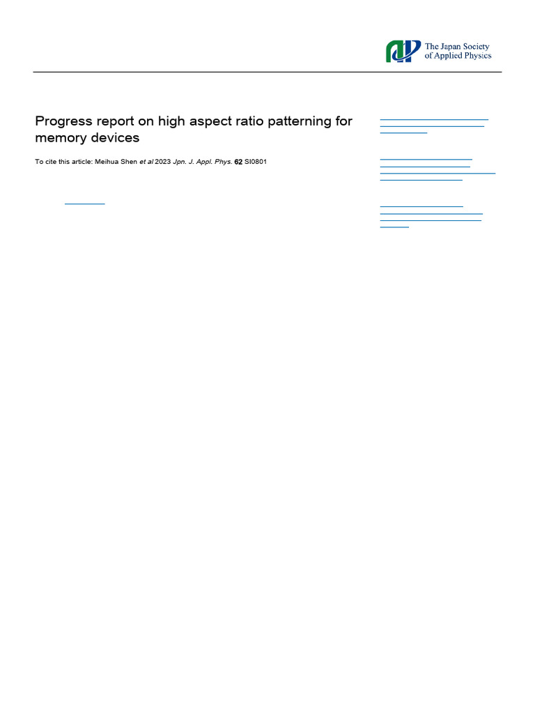 Progress Report On High Aspect Ratio Patterning Fo | PDF | Physical Sciences | Materials