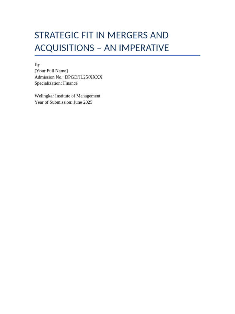 Strategic Fit Mergers and Acquisitions Final Project | PDF | Mergers And Acquisitions ...