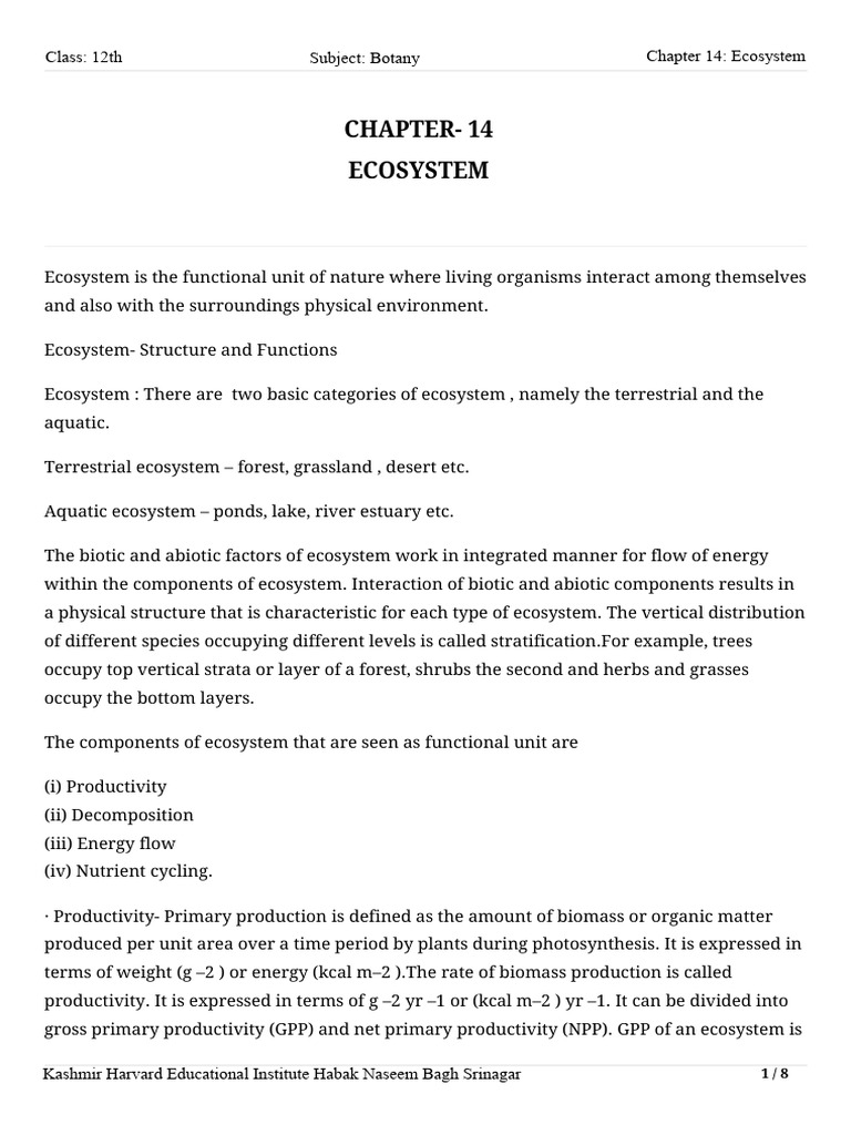 12 Biology Notes Ch14 Ecosystem Pdf Ecosystem Food Web