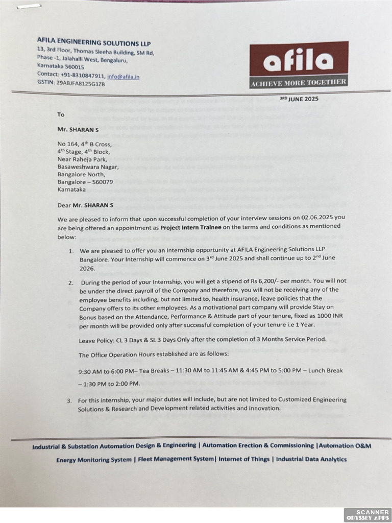 Offer Letter Afila | PDF