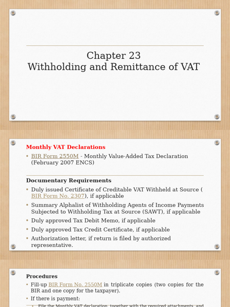 Chapter 23 Withholding Remittance of VAT | PDF | Value Added Tax | Taxes
