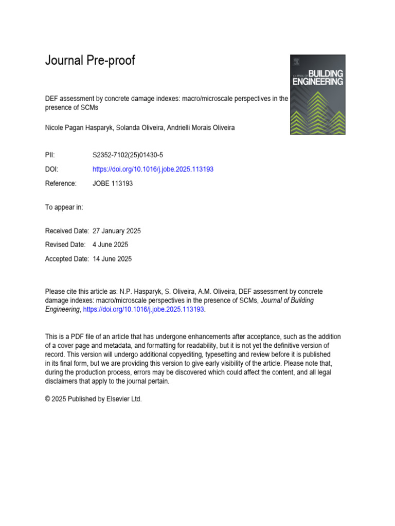 DEF Assessment by Concrete Damage Indexes Macro Micr 2025 Journal of ...