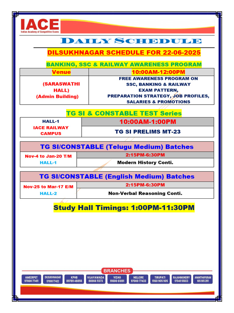 Dilsukhnagar Daily Schedule: 22-06-2025 | PDF