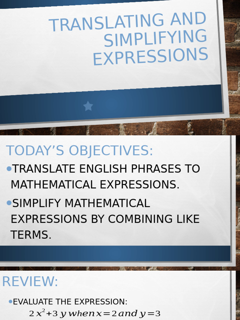 003 Translating and Simplifying Expressions | PDF
