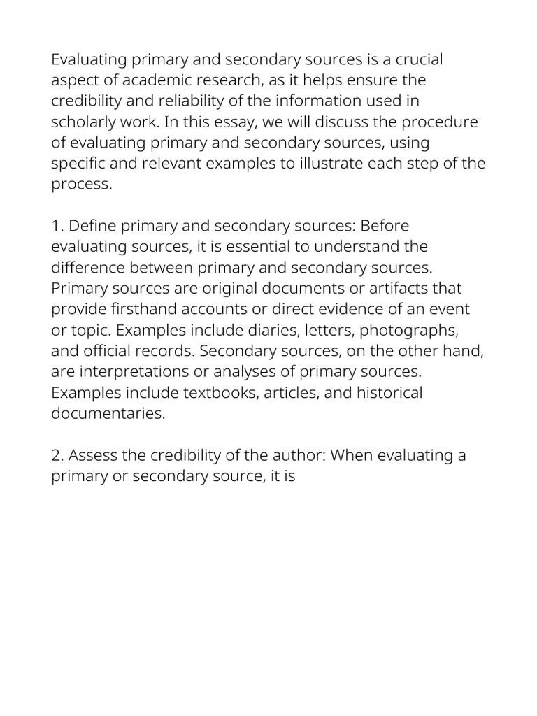 Giving Specific and Relevant Examples Discuss The The Procedure of Evaluating Primary and ...