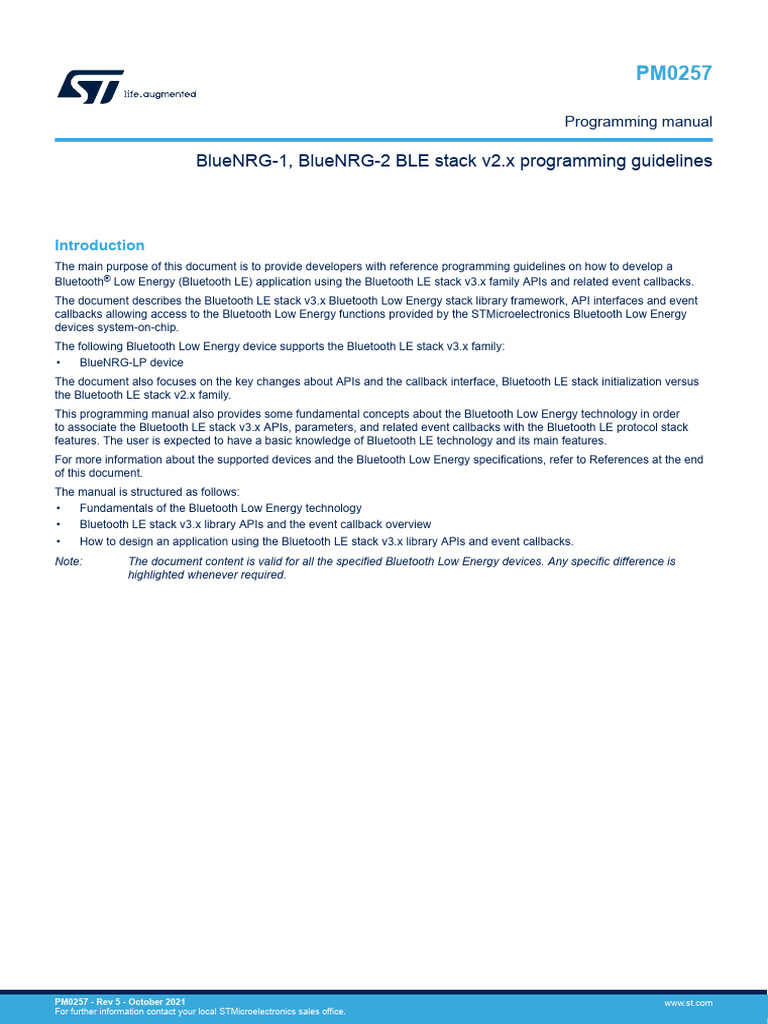 Pm0257 Bluenrg1 Bluenrg2 Ble Stack v2x Programming Guidelines Stmicroelectronics | PDF ...