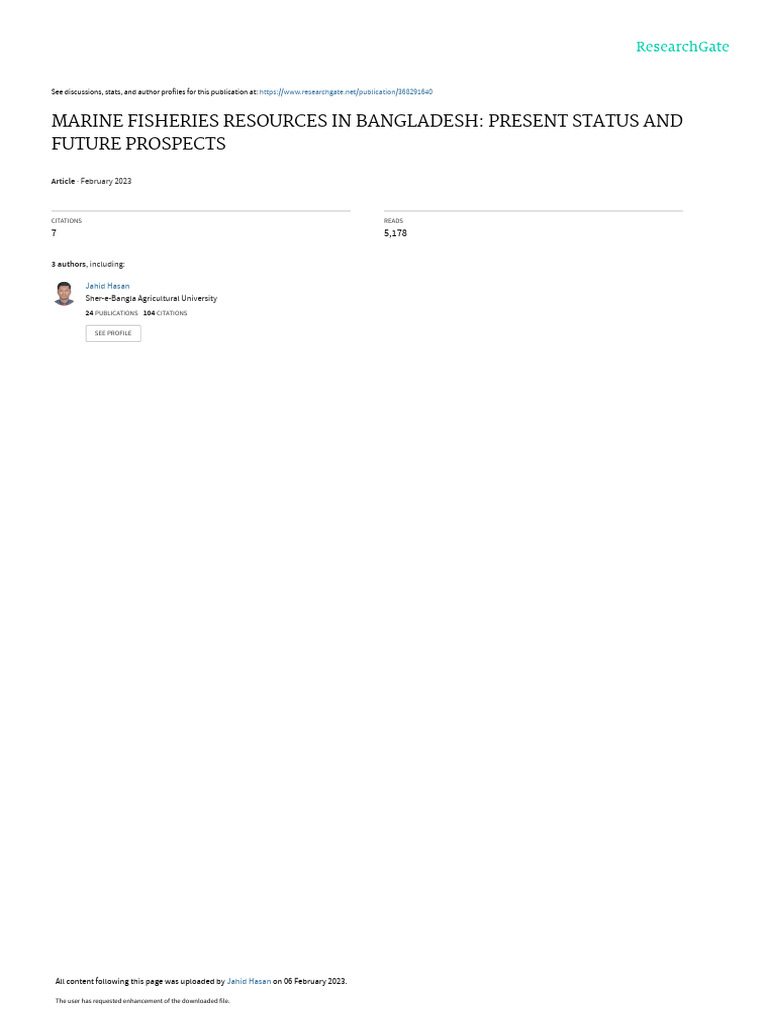 Marine Fisheries Resources in Bangladesh - Present Status and Future Prospects | PDF | Fishery ...