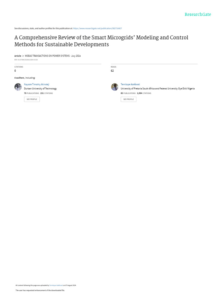 A Comprehensive Review of The Smart Microgrids' Modeling and Control Methods For Sustainable ...