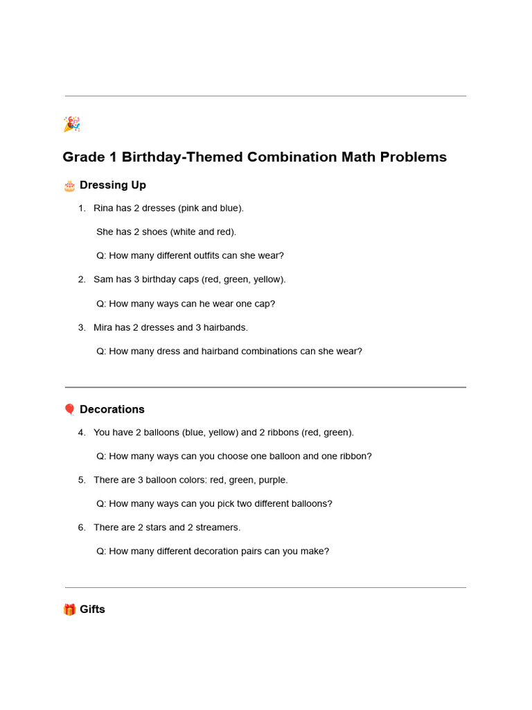 Combination Math Grade 1 PDF | PDF