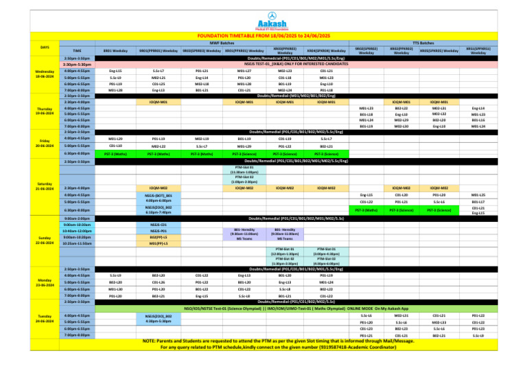 Foundation Time Table - 18th-June To 24th-June-2025 | PDF