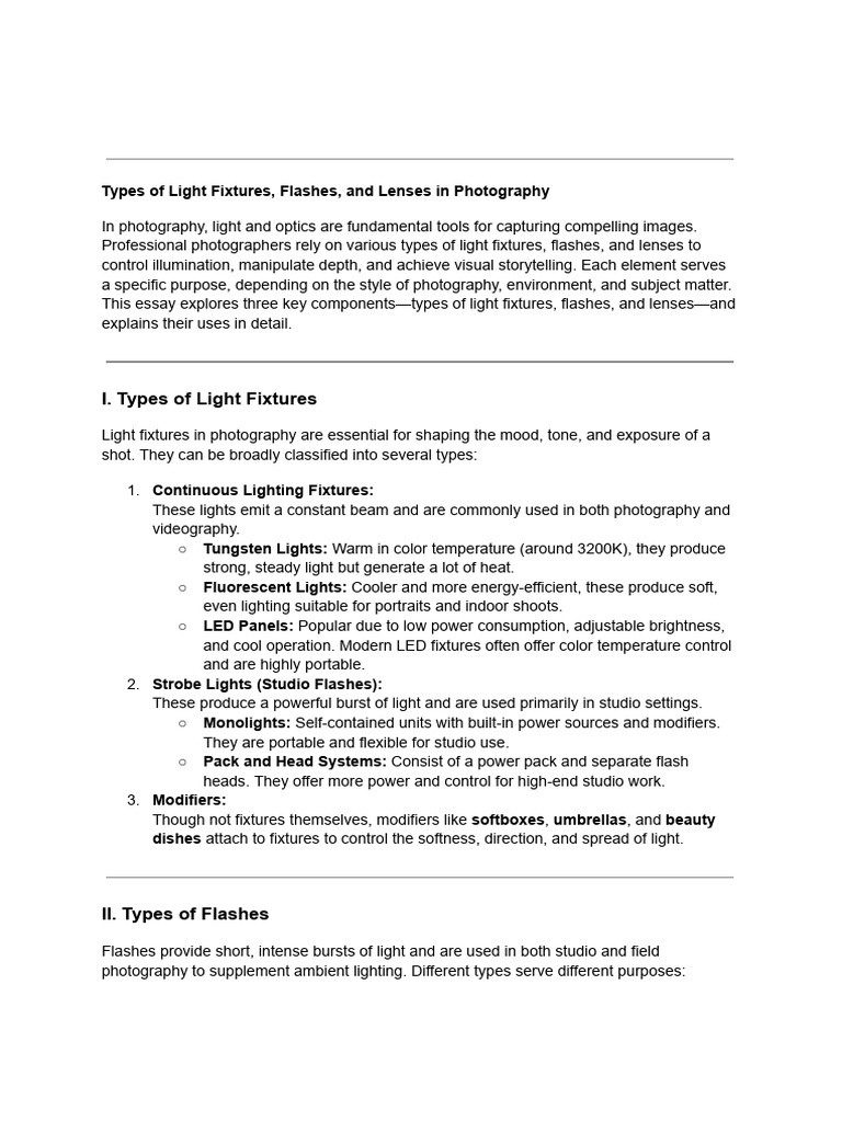 Photography Light Fixtures and Lenses Guide | PDF | Camera Lens | Flash ...