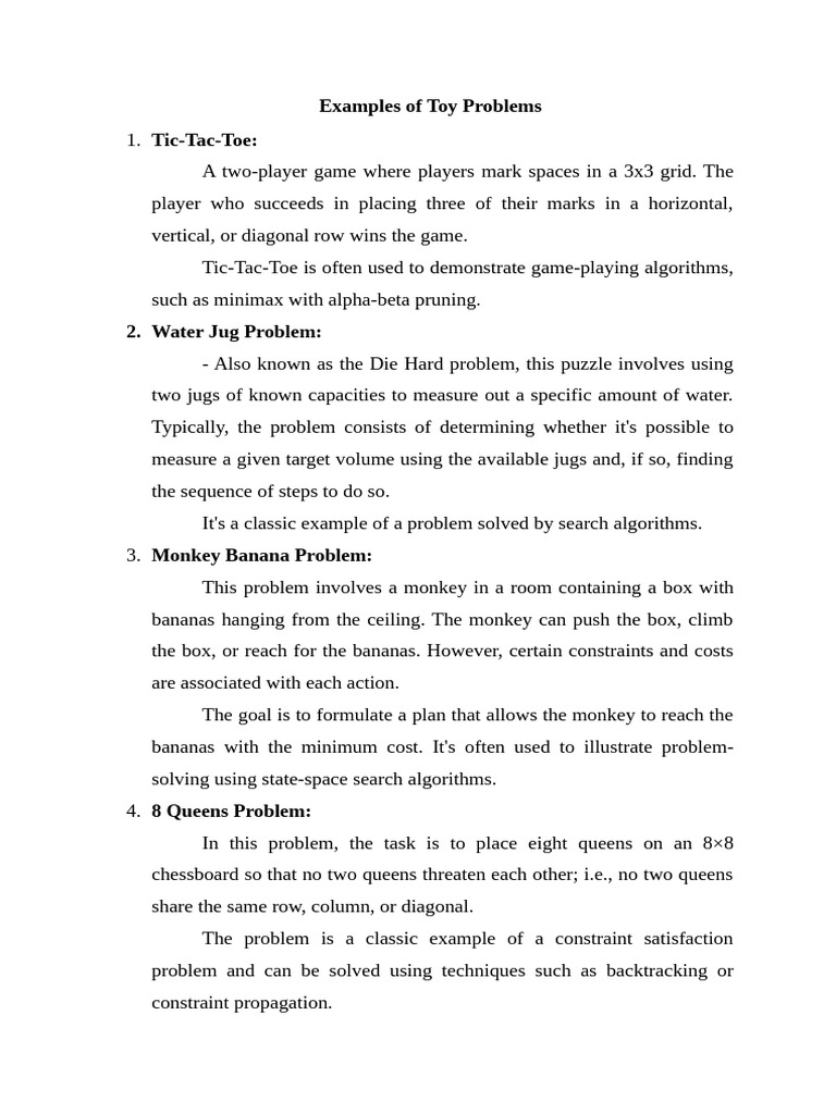 Examples of Toy Problems | PDF | Computer Programming | Algorithms And ...