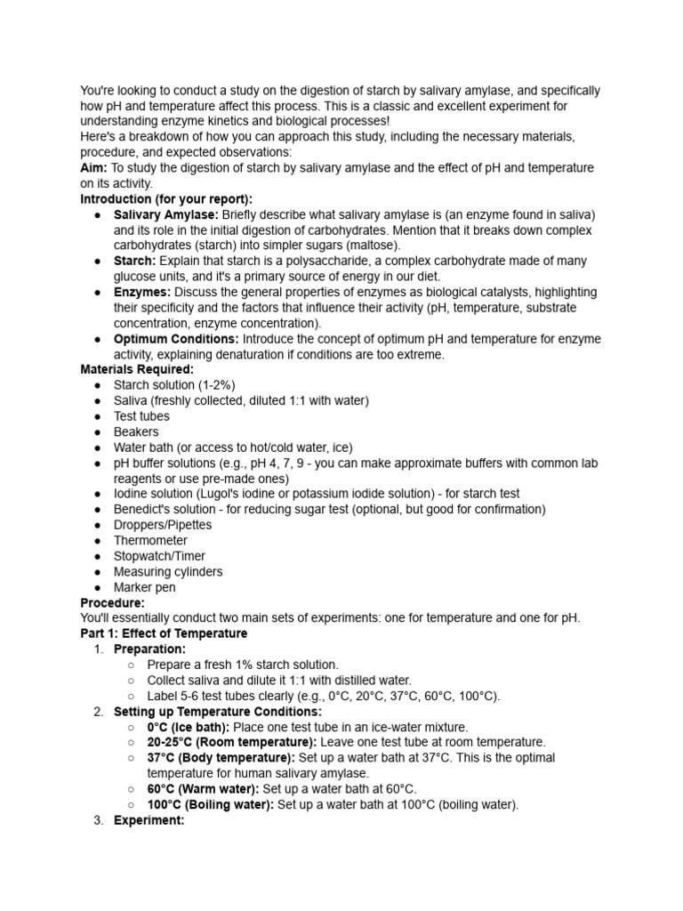 Study of Digestion of Starch by Salivary Amylase A... | PDF | Enzyme ...
