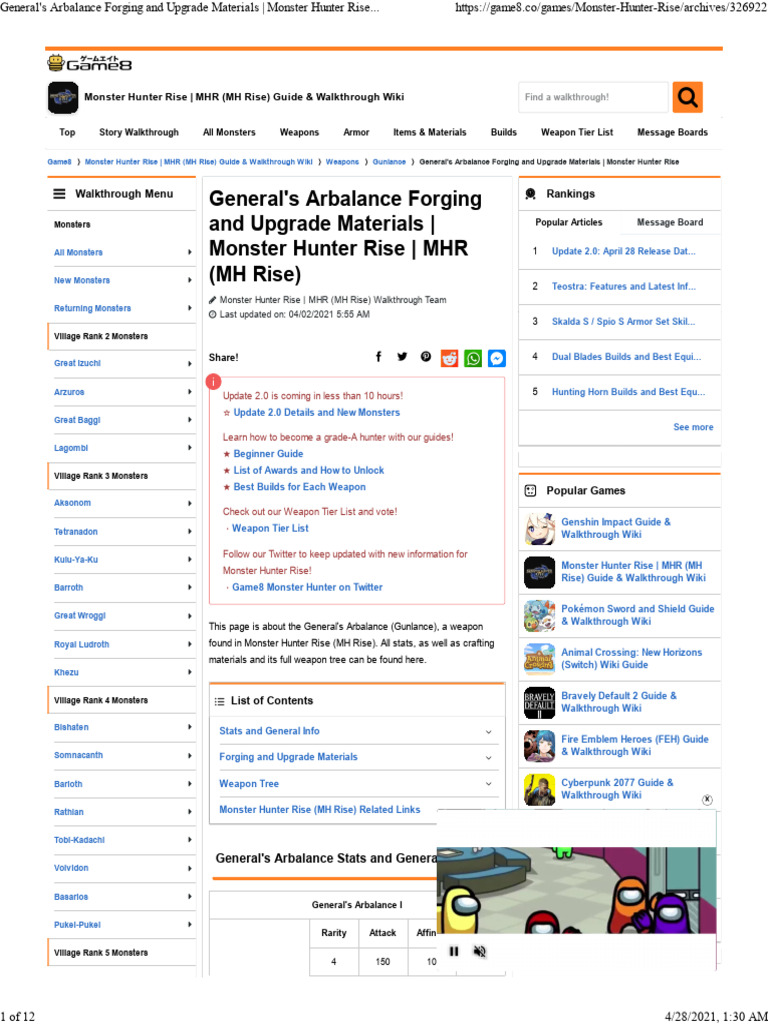 General's Arbalance Forging and Upgrade Materials Monster Hunter Rise MHR (MH Rise)｜Game8 | PDF ...