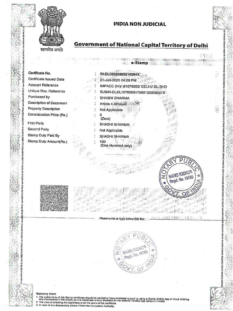 Affidavit Shashi Sharma | PDF