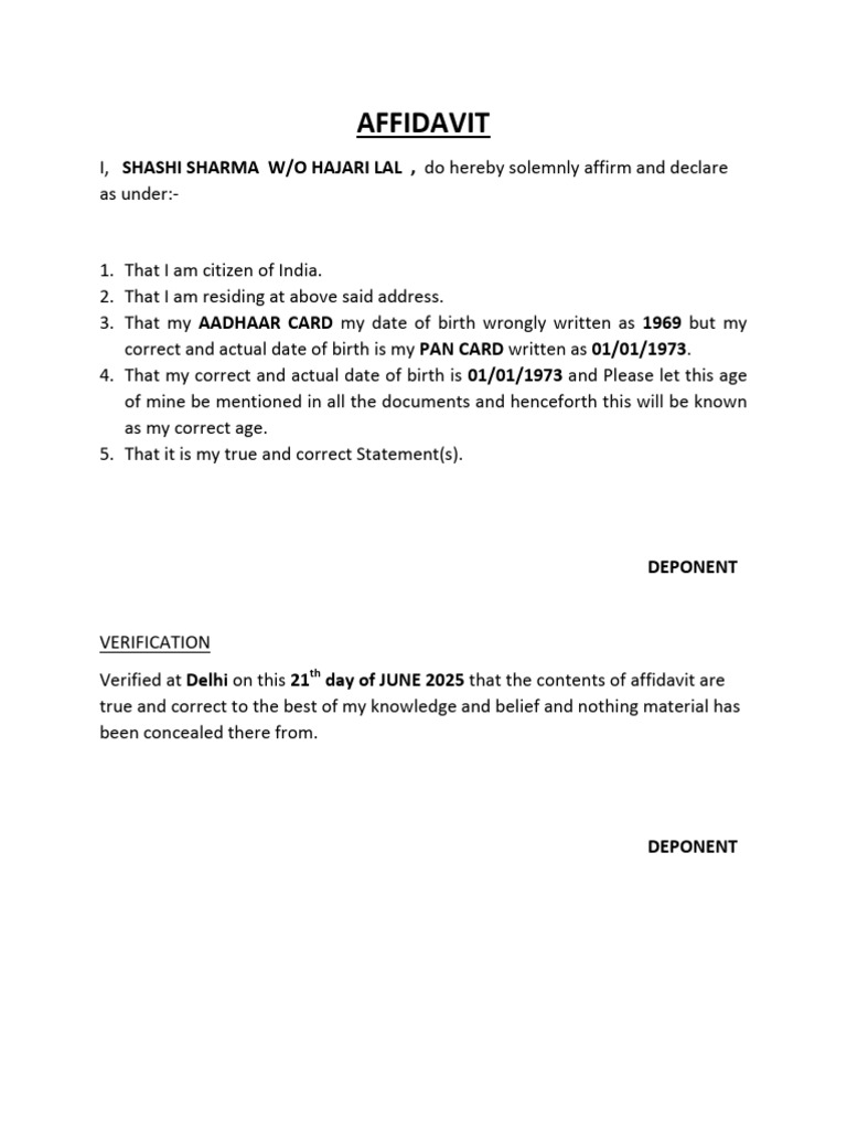 Dual - Dob - Affidavit Shashi Sharma | PDF