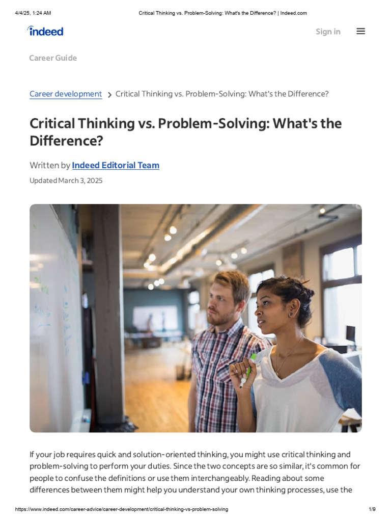 Critical Thinking vs. Problem-Solving - What's The Difference - Indeed ...