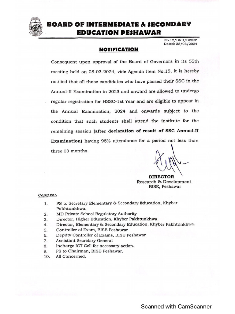 Notification - Registration of Students of SSC Annual-II 2023 | PDF